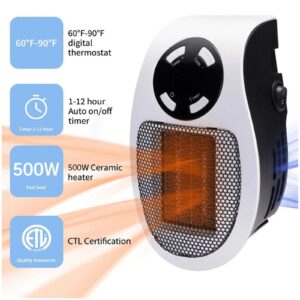 Space Heater for Indoor - Portable Heater with Remote Control, 500W Small Plug in Electric Heater, Mini Wall Heater with Adjustable Thermostat and Timer, Overheat Protection, LED Display (1PCS)