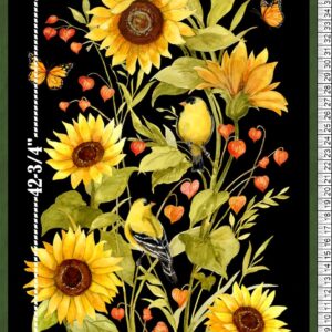 Wilmington Prints Sunflower Splendor 24-7/8" Sunflower and Goldfinch Panel Black, Fabric by The Panel