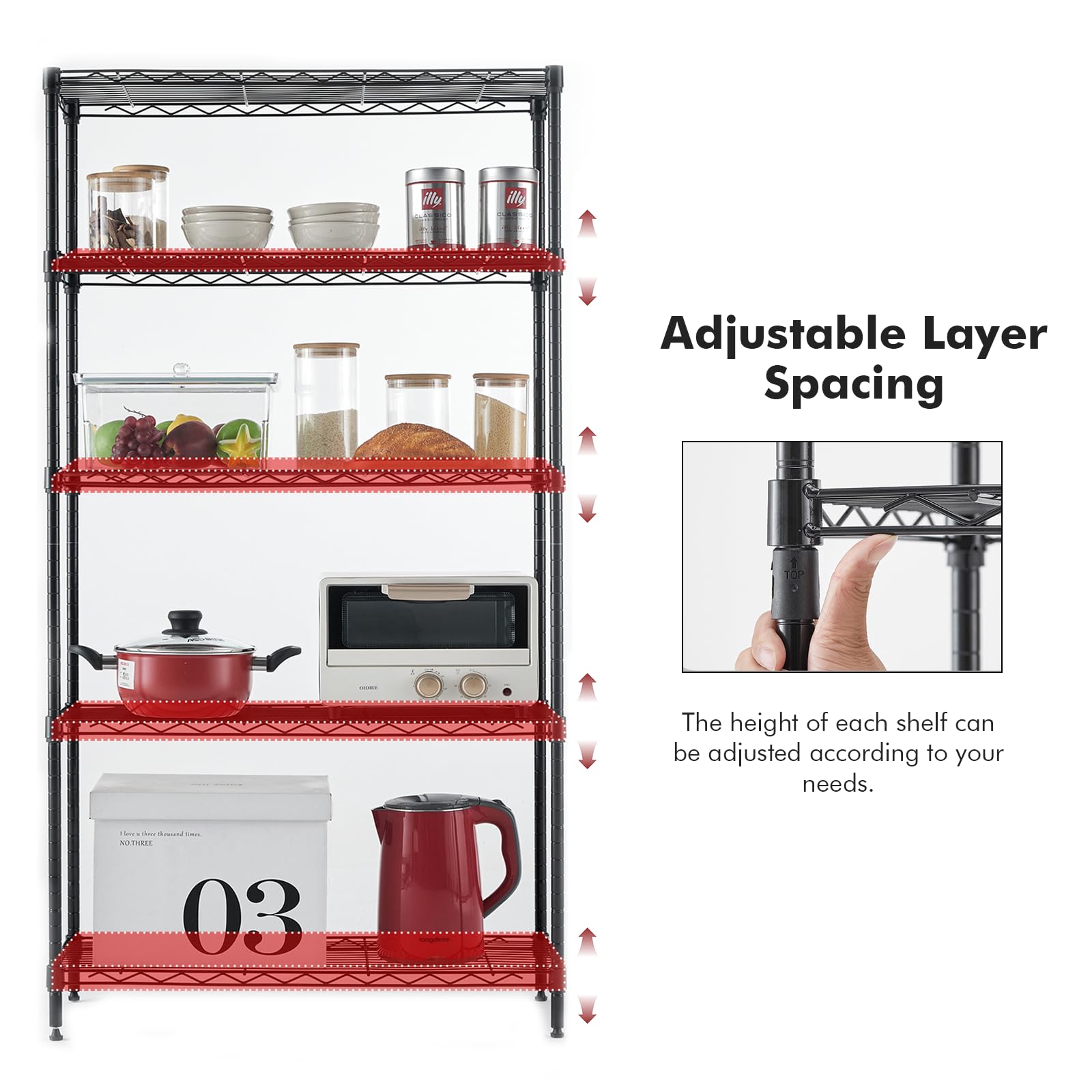 Qiaoxuan 5 Wire Shelving Utility Storage Shelf, Adjustable Heavy Duty Storage Shelving Unit, Metal Organizer Wire Rack, Standing Shelf for Laundry Bathroom Kitchen Garage (36" X 14" X 71")