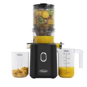 omega cold press juicer slow masticating for vegetable and fruit juice time saving series for batch juicing with extra large hopper for less prep, 150-watts, black