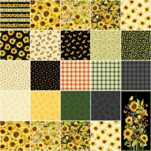 Wilmington Prints Sunflower Splendor 24-7/8" Sunflower and Goldfinch Panel Black, Fabric by The Panel