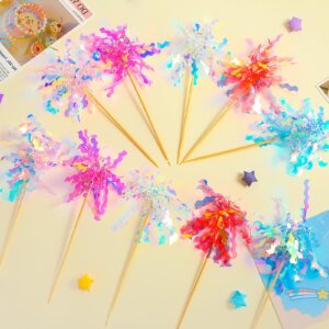 YUXIANLB 10Pcs Happy Birthday Cake Toppers, Foil Firework Cupcake Toppers, Sparkle Tinsel Cake Toppers Cocktail Food Toothpick for Birthday Wedding Baby Shower Graduation Party Supplies