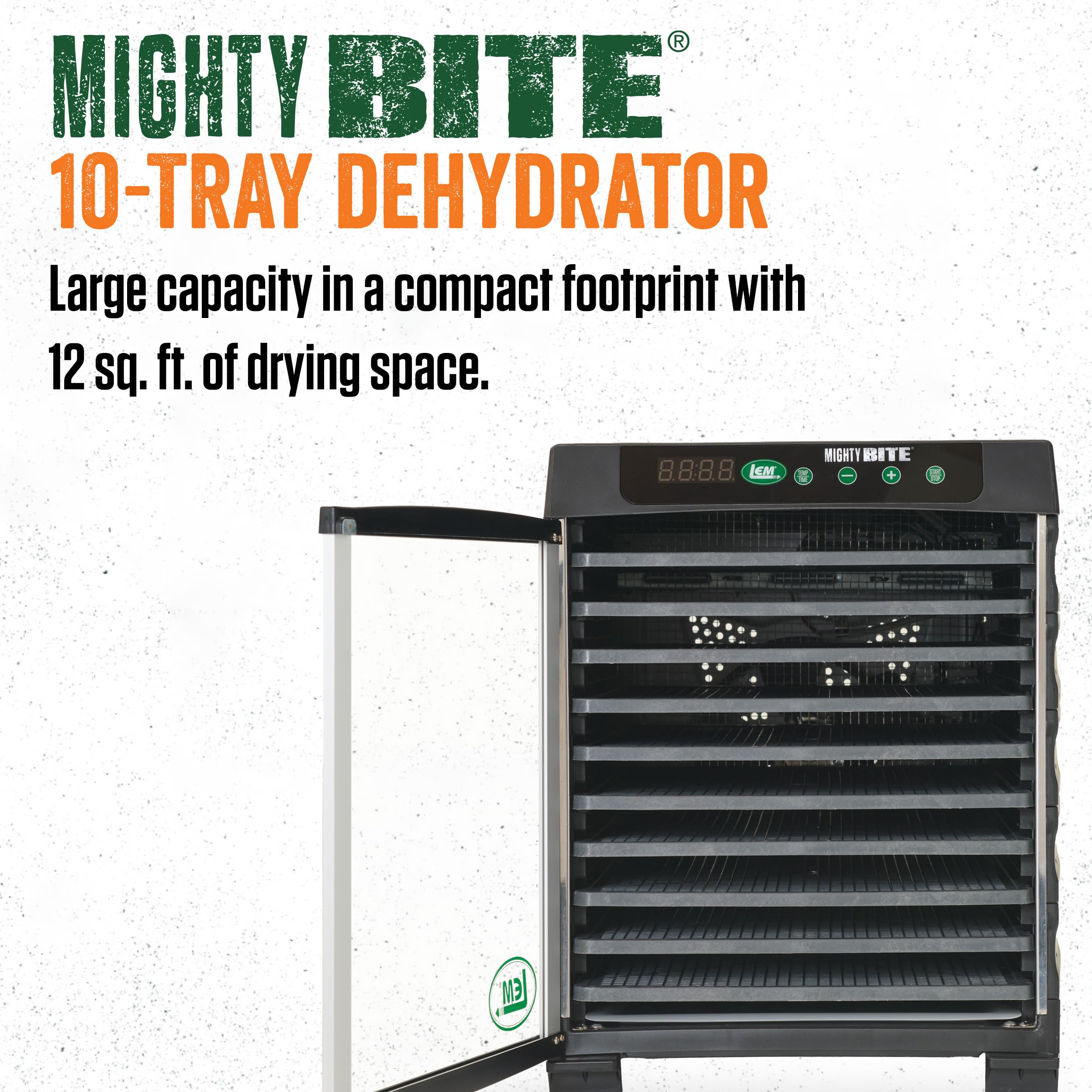 LEM Products MightyBite 10-Tray Dehydrator, Food Dehydrator for Beef Jerky, Meat, Vegetables, and Fruits, Includes Dryer Machine and 10 Trays, Black