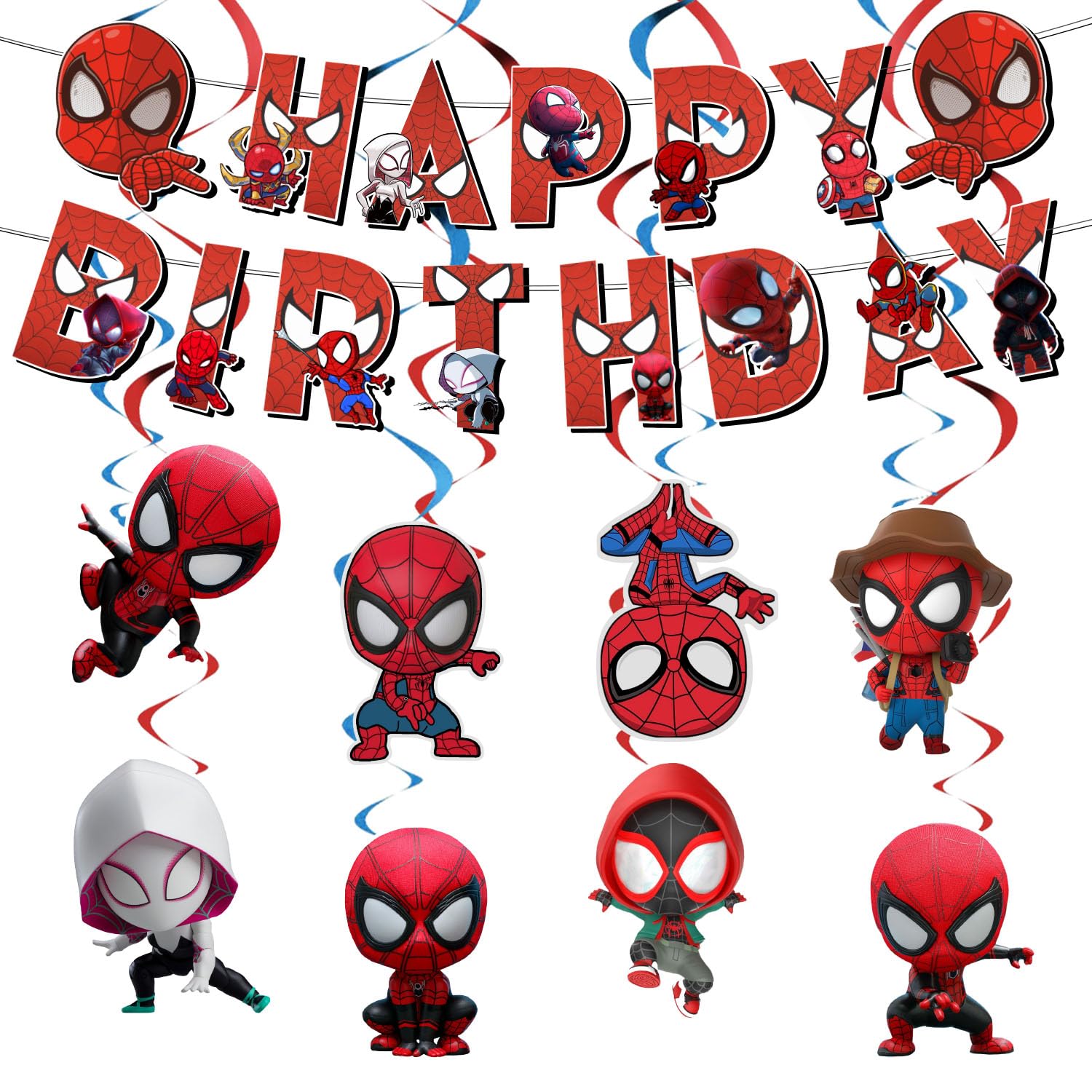 Spider Birthday Decorations Happy Birthday Banner Hanging Swirls for Spider Birthday Party Supplies