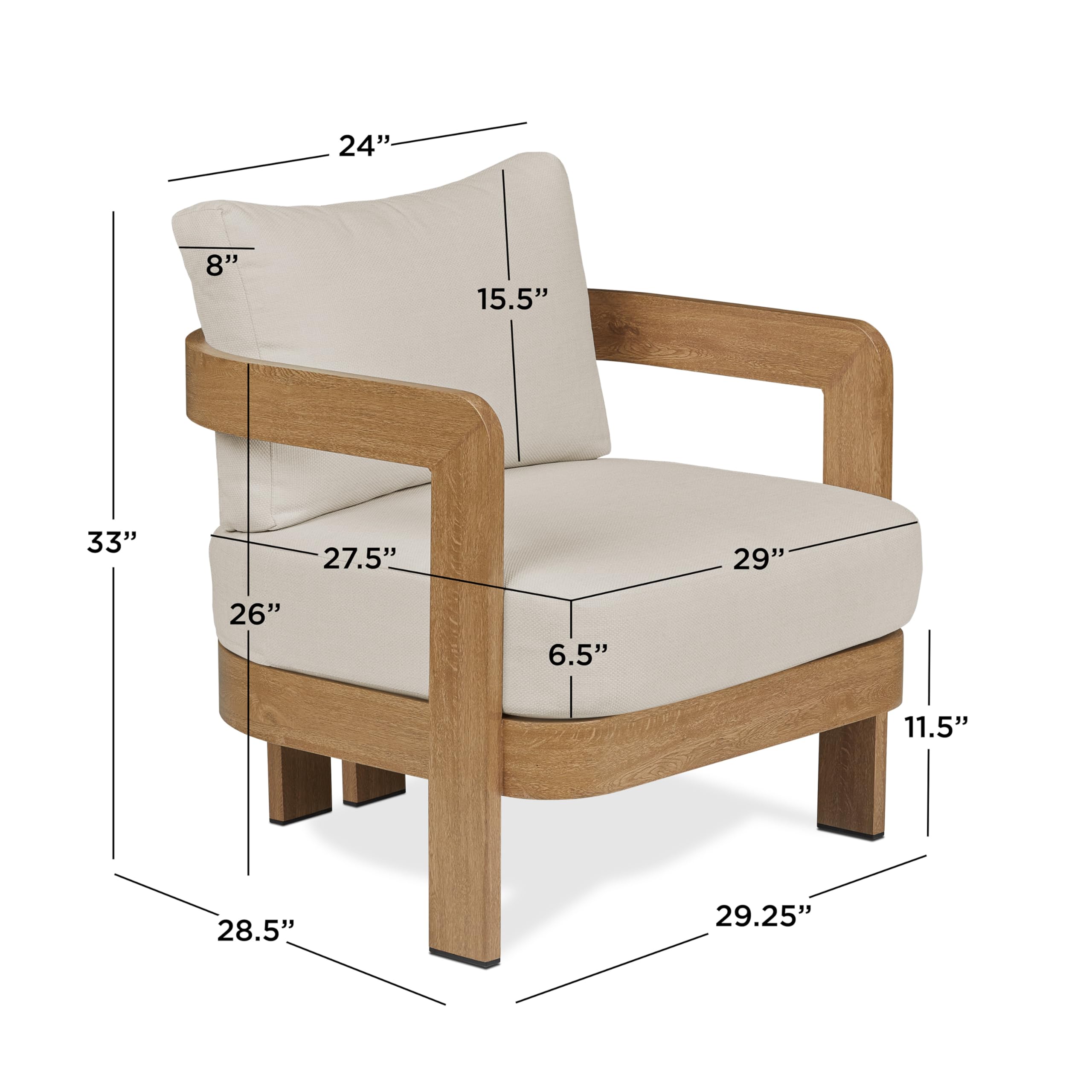 Real Flame Arlo Outdoor Patio Chair with Cushions, Outdoor Deep Seating Patio Chair, Powder Coated Aluminum, Weather and Sun Resistant