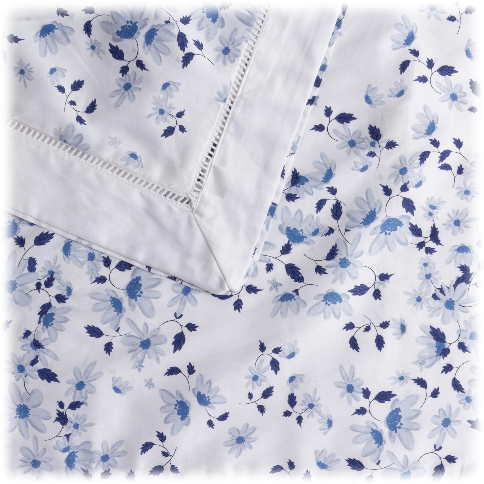 Clover by Jo 100% Cotton Floral Duvet Cover Set (Denim, Full)