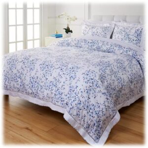 clover by jo 100% cotton floral duvet cover set (denim, cal/king)