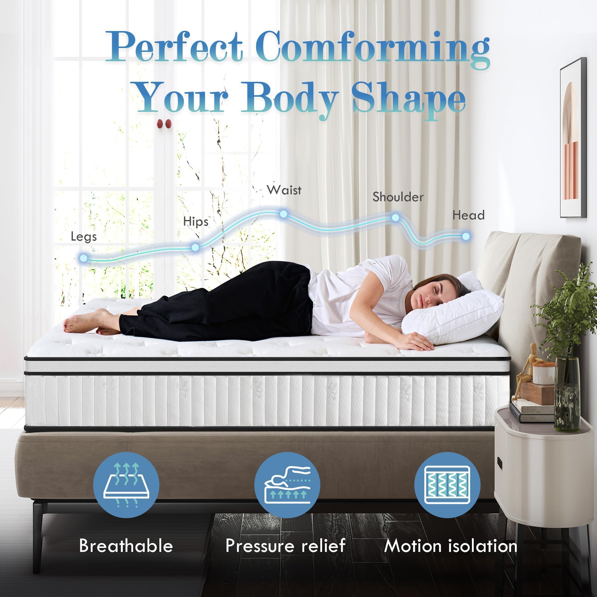 Wellynap King Mattress,10 Inch King Size Mattress,Hybrid Mattress King in a Box,Individually Pocketed Innerspring,Fiberglass-Free Mattress,Medium Firm120 Nights Risk-Free Trial