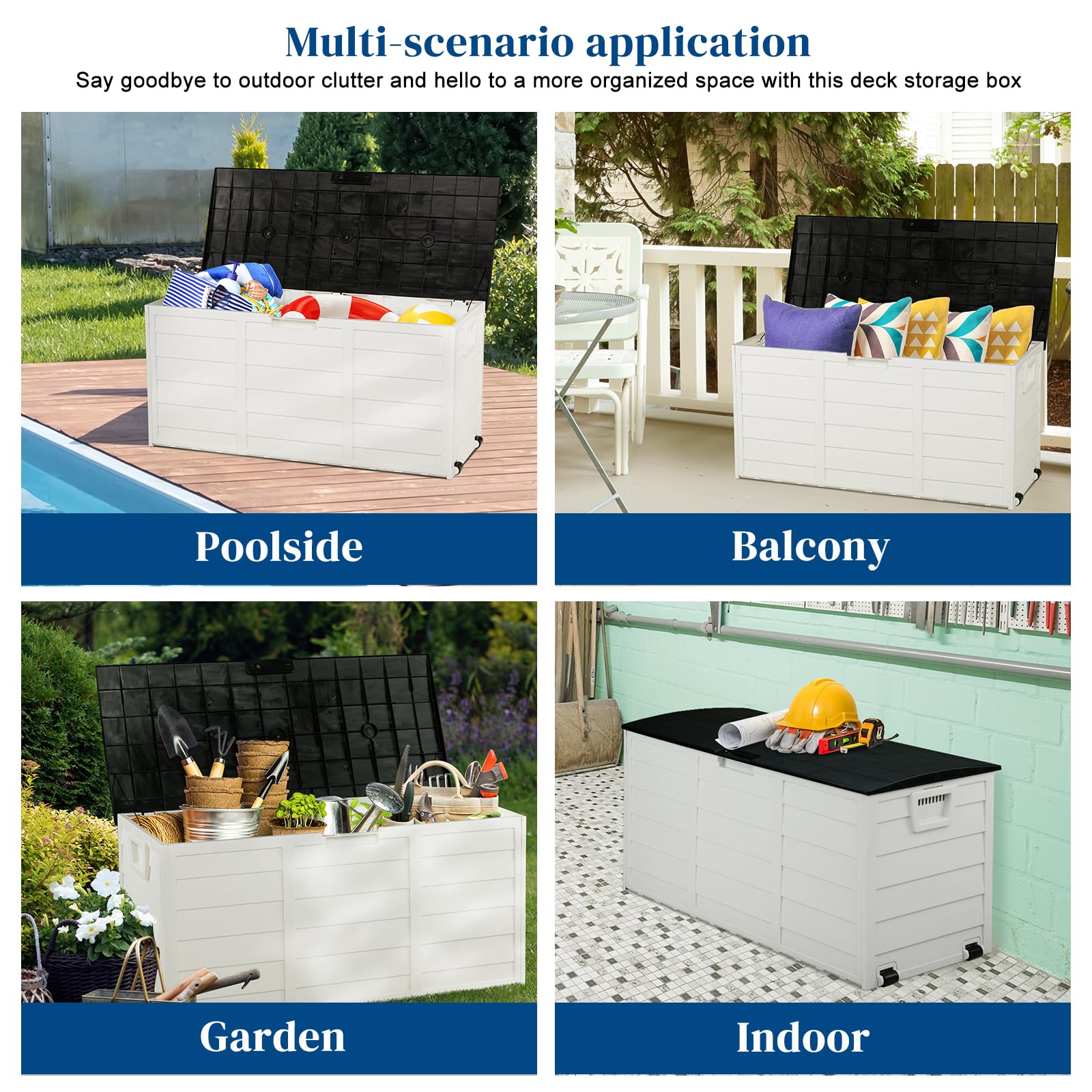 VINGLI 75 Gallon Resin Outdoor Deck Box, 75 Gallon Patio Storage Box with Side Handles, Lockable Storage Containers for Patio Furniture Cushions, Pool Accessories, Garden Tools, White