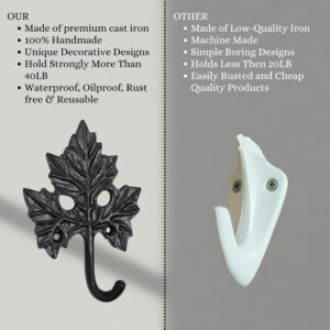 Set of 3 Cast Iron Maple Leaf Shape Coat Hooks Wall Art Decor-Maple Leaf Shape Hangers and Key Holder-Clothes Rack and Backpack Hanger-Coat Hooks Home Decor for Storage, Living Room, Hallway, Office