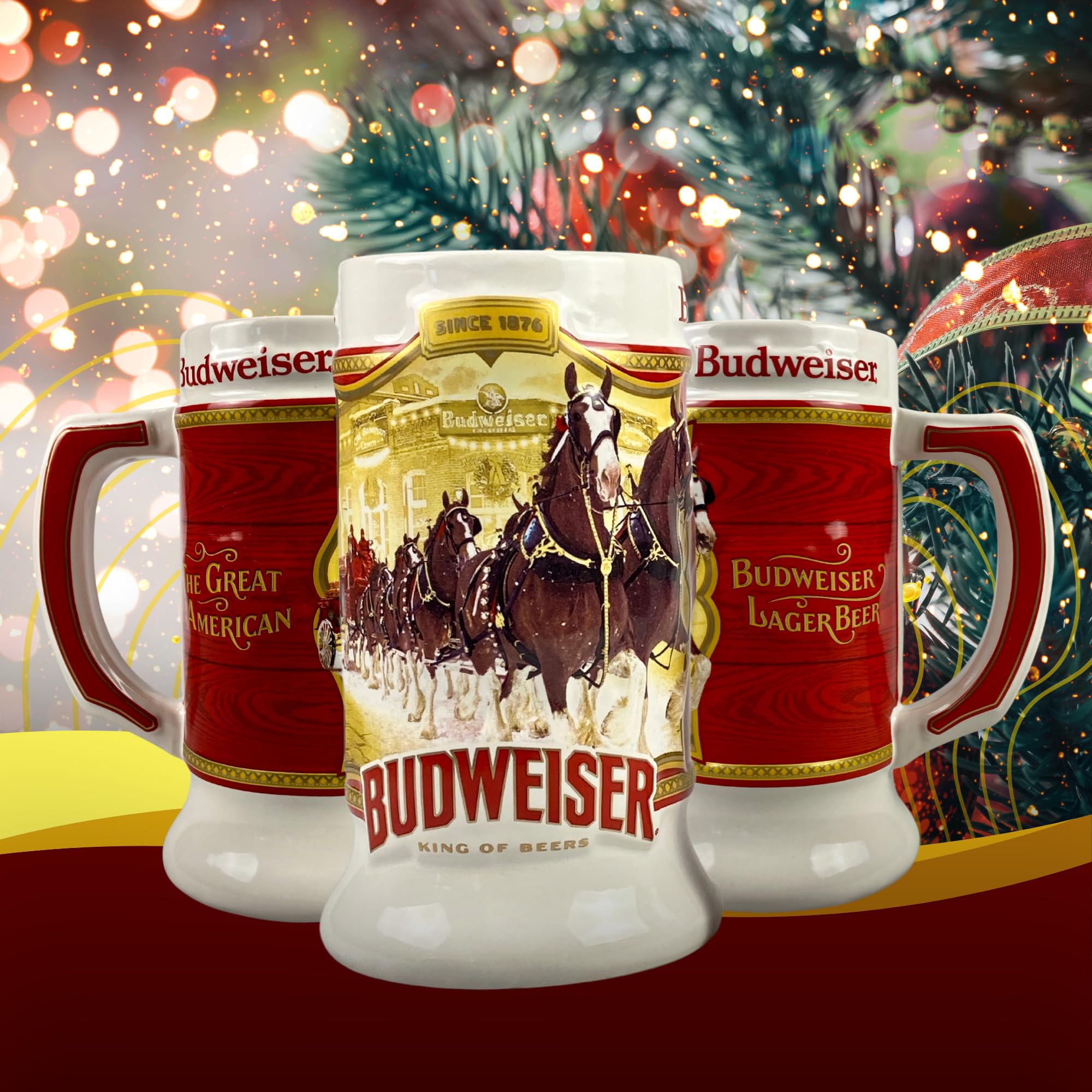 Budweiser 2024 91st Anniversary Limited Edition Collectors SERIES #45 Clydesdale Holiday Stein - Ceramic Beer Mug - Christmas Gift for Men, Father, Husband - Collectable Room Decor for Den, Man Cave