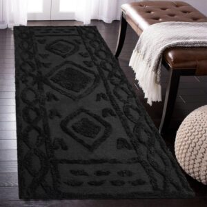 boho runner rug 2'x5' tufted cotton area rug accent beside rugs washable cream bohemian long throw carpet for hallway bedroom kitchen laundry living room bathroom black