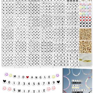 Mio Angle Letter Beads 1640Pcs 39 Styles Friendship Bracelets Assorted Number Beads Preppy Beads Jewelry Making Kit with Beads Case for Teen Girl Gifts Ages 6 7 8 9 10 11 12 （Black Letter White Beads）