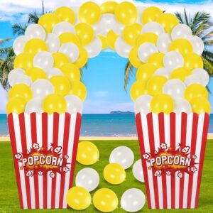 aihsumc giant popcorn box with balloons, 2 set movie popcorn 3d popcorn box cardboard stand up, outdoor standing heavyweight popcorn box for theme parties festivals yard decoration(102pcs)