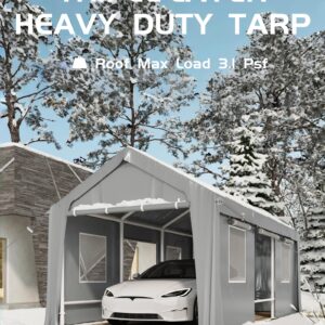 DEXSO 20'x13'x11' Windproof Carport Heavy Duty, 20 GA. Reinforced Poles & 14 mil PE Canopy, Extra Large Anti-High Wind Portable Garage for Full-Sized Pickup Truck and Bass Boat, Gray