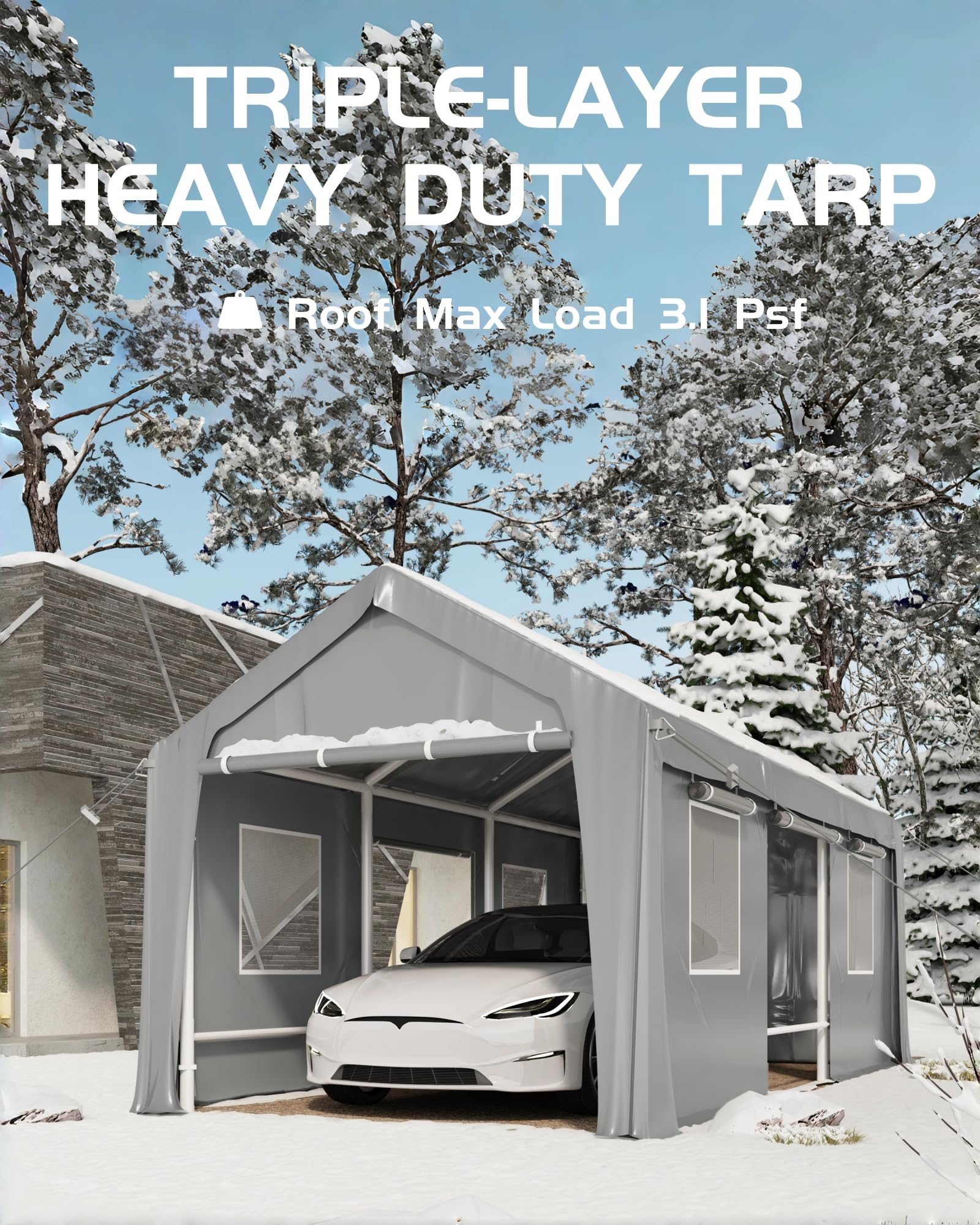 DEXSO 20'x13'x11' Windproof Carport Heavy Duty, 20 GA. Reinforced Poles & 14 mil PE Canopy, Extra Large Anti-High Wind Portable Garage for Full-Sized Pickup Truck and Bass Boat, Gray