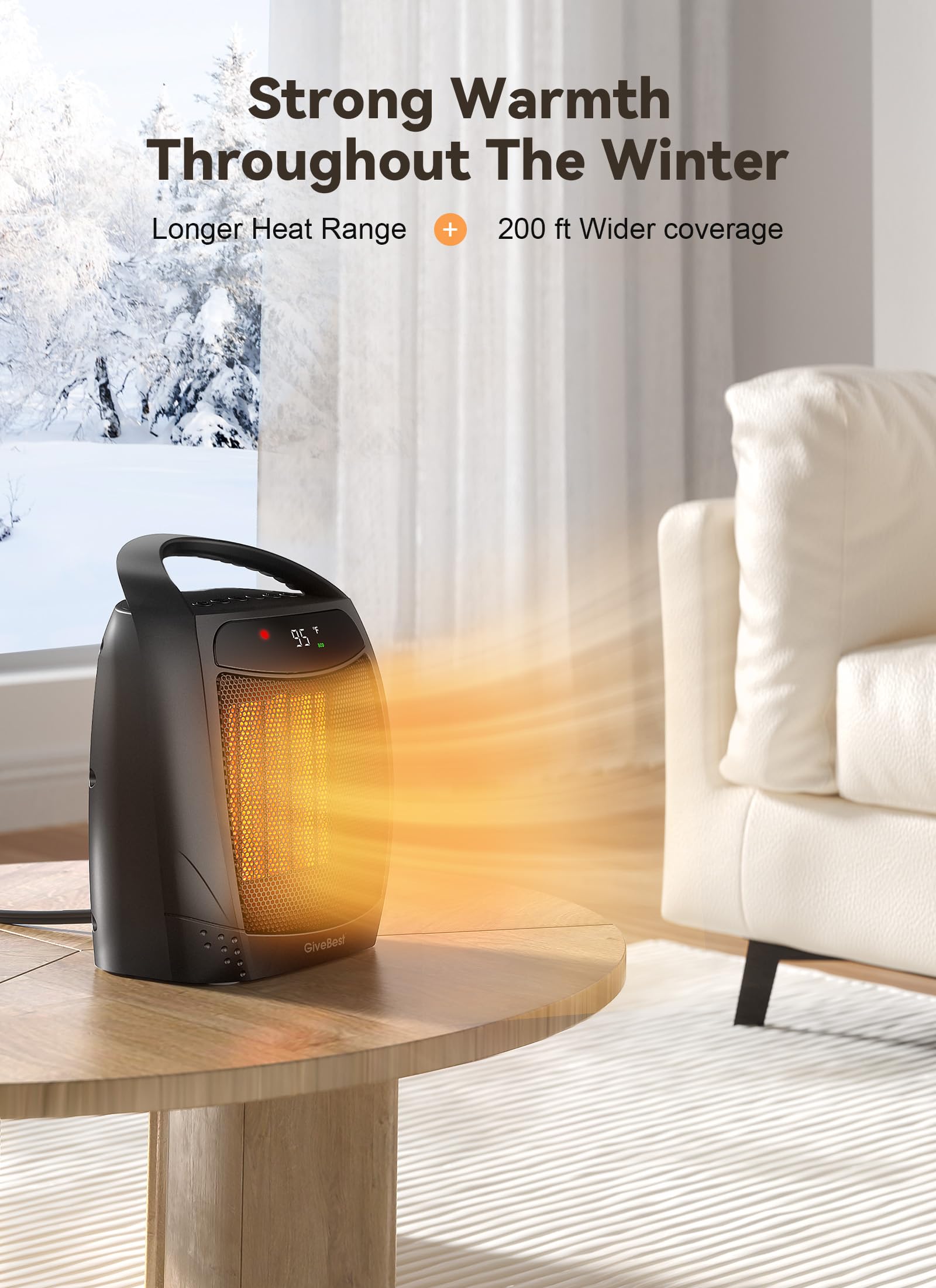 GiveBest Space Heater, 1500W Portable Electric Heaters for Indoor Use, Heater for Office with Remote Thermostat, ECO Mode, 12H Timer, Quiet Safe Small Heater for Bedroom Living Room