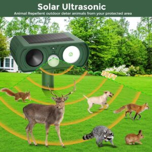 Solar Ultrasonic Animal Repellent Outdoor, Deer Repellent Devices Motion Detection, Waterproof Cat Squirrel Mouse Raccoon Dog Bird Repellent Deterrent with LED Flash Light for Yard Farm Garden