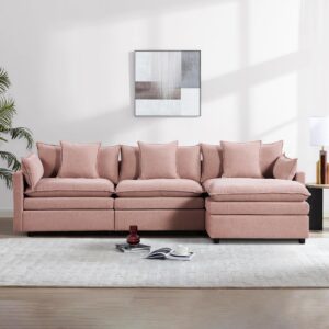 oversized modular sectional sofa with ottoman, 108.66" wide chenille cloud couch, comfy upholstered furniture sofa set for living room, apartment, studio, office-shell pink