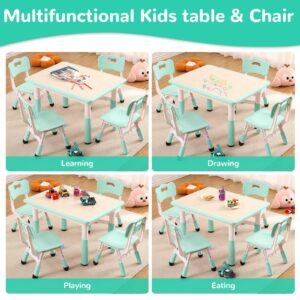 MilleLoom Kids Table and 4 Chairs Set, Height Adjustable Desk for Ages 2-8,Arts & Crafts Table,Graffiti Desktop, Non-Slip Legs, Max 300lbs, Children Multi-Activity Table for Classrooms,Daycares,Home