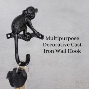 AYZCORP Set of 3 Cast Iron Monkey Shape Coat Hooks Wall Art Decor-Monkey Shape Hangers and Key Holder-Clothes Rack and Backpack Hanger-Coat Hooks Home Decor for Storage, Living Room, Hallway, Office