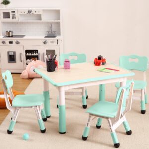 milleloom kids table and 4 chairs set, height adjustable desk for ages 2-8,arts & crafts table,graffiti desktop, non-slip legs, max 300lbs, children multi-activity table for classrooms,daycares,home