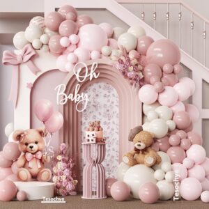 dusty pink balloon arch garland kit,141 pcs dusty pink light pink neutral sand white balloons for we can bearly wait baby shower gender reveal birthday wedding decoration