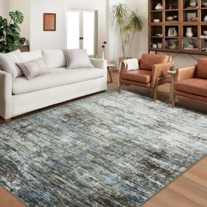 GarveeHome 9x12 Area Rug Modern Abstract Large Area Rug Machine Washable Rug for Living Room, Non-Slip Stain Resistant Accent Rug Contemporary Aesthetic Floor Cover Carpet for Bedroom, Blue/Grey