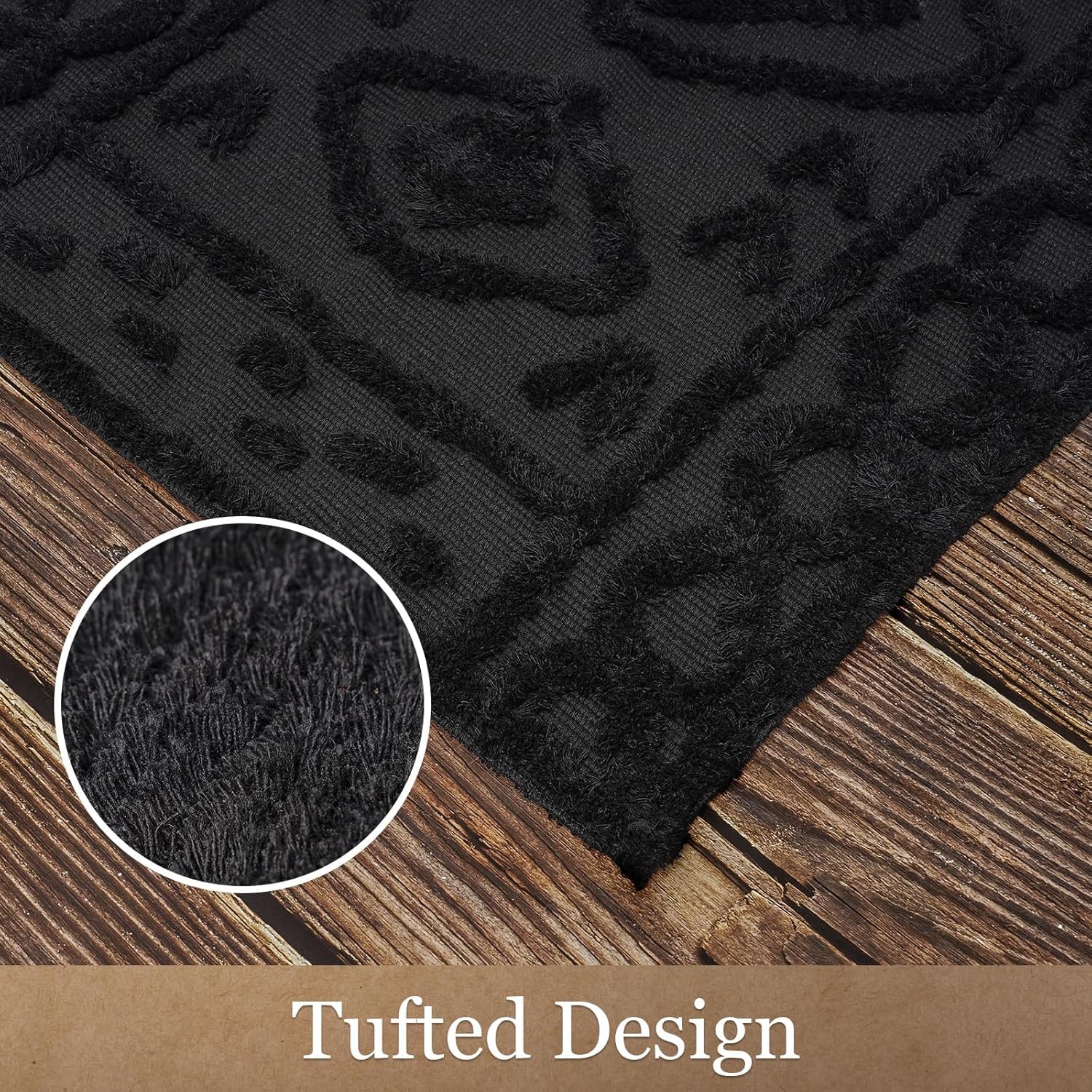 Boho Runner Rug 2'x5' Tufted Cotton Area Rug Accent Beside Rugs Washable Cream Bohemian Long Throw Carpet for Hallway Bedroom Kitchen Laundry Living Room Bathroom Black