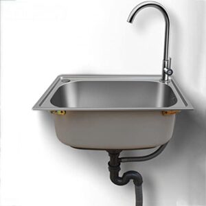 single bowl stainless steel commercial kitchen sink, free standing utility sink single bowl rectangle wash vegetable basin for garage restaurant laundry room outdoor (with faucet 42*37*20.2cm)