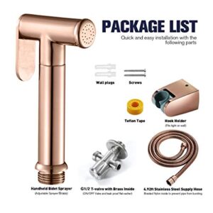 WuDLi Handheld Bidet Sprayer Toilet Bathroom Douche, Brass Handheld Bidet Faucet Douche Kit Shower Bidet Sprayer Toilet Sprayer with Shower Hose and Shower Base Set,Rose Gold