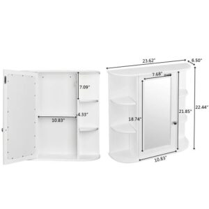 3 Tier Outside Bathroom Wall Mirror Cabinet, 6 Open Shelves Toilet Cabinet Multipurpose Storage Organizer ，White