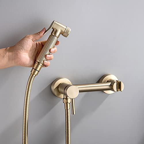 MINJING Handheld Bidet Sprayer for Toilet Brass Bathroom Cloth Diaper Sprayer Set with Cold and Hot Water, Wall Mounted Toilet Bidet Sprayer Kit for Feminine Hygiene,Chrome