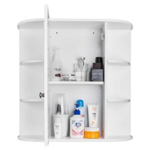 3 Tier Outside Bathroom Wall Mirror Cabinet, 6 Open Shelves Toilet Cabinet Multipurpose Storage Organizer ，White