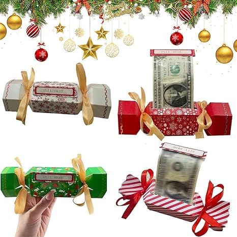 Christmas Surprise Money Pull Pouch, 4PCS Surprise Money Pull Pouch, DIY Christmas Kit, Cash Gift Pouch, Surprise Pull Out Money Gift Box, Christmas Party Gifts Money Box for Cash Pull