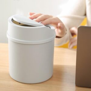 evanuui mini trash can, desktop trash can, desktop trash can with lid, tiny trash can with top, plastic mini wastebasket trash can with swing lid for home office (grey)