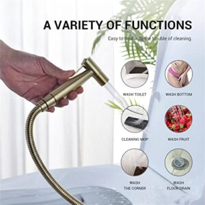 MINJING Hand Held Toilet Bidet Sprayer, Hot and Cold Brushed Gold Stainless Steel Bidet Jet Douche Kit, Toilet Washer Cleaning Shattaf Shower Faucet