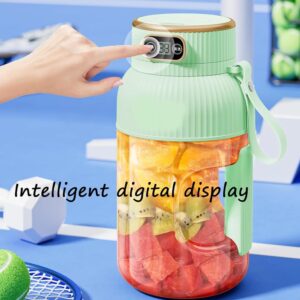 Yulyoie Multifunctional Portable Juicer Cup with Digital Display, 2024 New Portable Smoothie Blender on the Go, Portable Blender USB Rechargeable, Household Fruit Vegetable Cup Blender (Green 1 Lid)