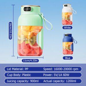 Multifunctional Portable Juicer Cup With Digital Display,Portable Blender With Direct Drinking Lid,Large Capacity Electric Blender for Smoothies Juices Shakes (Blue-Single cup Double lid)