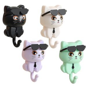 msuiint 4 pcs cat key hook, adhesive hooks heavy duty wall mounted, creative adhesive cute pet hooks coat hook, pet sticky coat hook cat key hanger for hanging towels wall decor