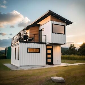 double story fully equipped bathroom 2 bedrooms prefab expandable container house luxury tiny homes to live in for adults mini mobile modular guest homes kit with stair terrace guardrail