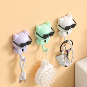 MSUIINT 4 PCS Cat Key Hook, Adhesive Hooks Heavy Duty Wall Mounted, Creative Adhesive Cute Pet Hooks Coat Hook, Pet Sticky Coat Hook Cat Key Hanger for Hanging Towels Wall Decor