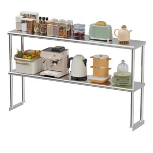 stainless steel overshelf for prep & work table, nsf commercial adjustable double deck overshelf 2 tier for restaurant, bar, utility room, kitchen and garage, 12'' x 60''