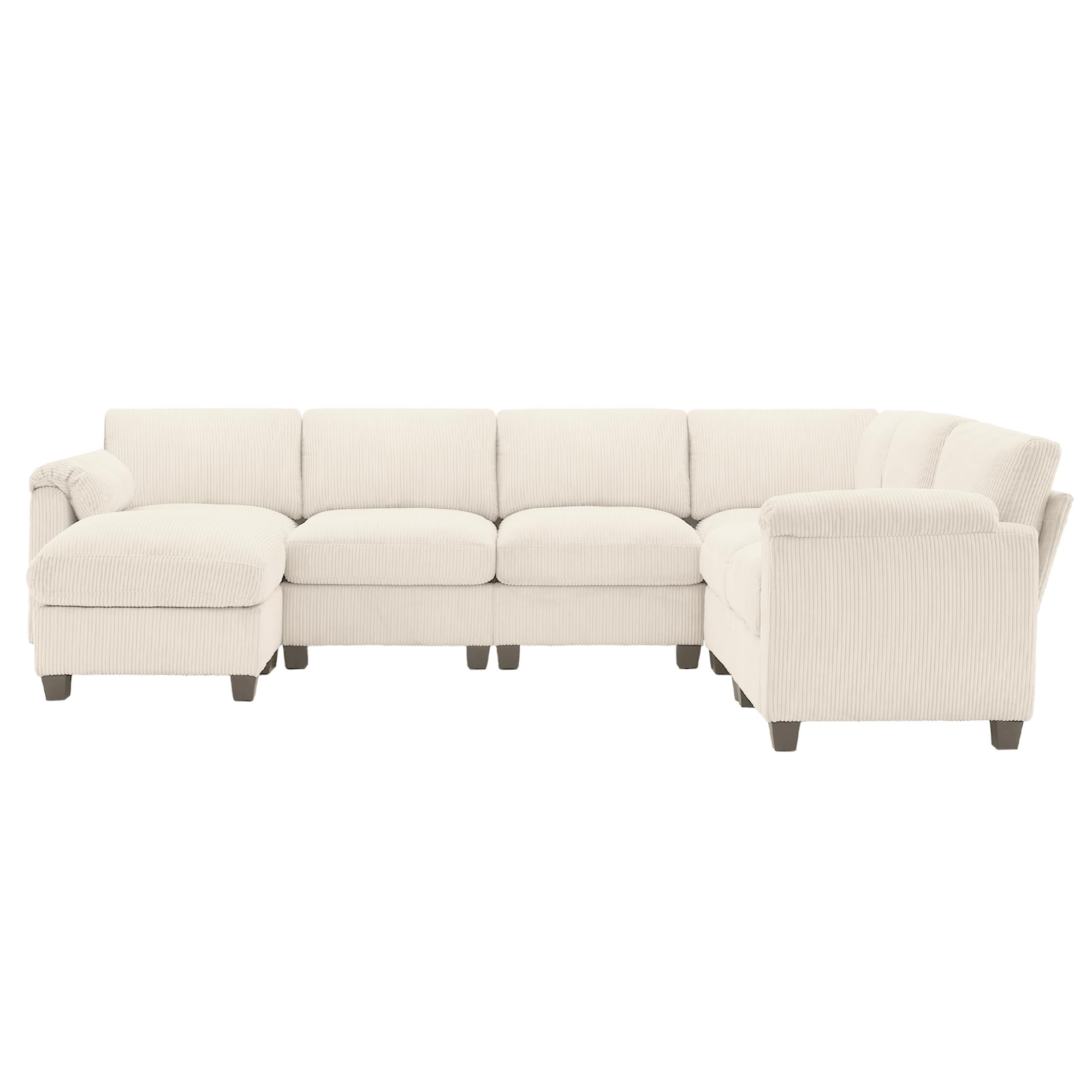 Bumblr Oversized Corduroy Sectional Couches for Living Room with Movable Ottoman, 6 Seater Modern Convertible L Shaped Modular Sectional Sofa with Reversible Chaise, Comfy Corner Sofa Couch Set, Beige