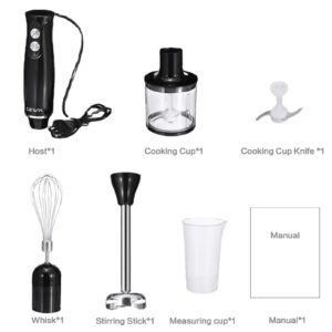 DEWIN Immersion Blender, 500 Watt 4-in-1 Hand Blender with Chopper, Whisk, Mixing Beaker, Electric Stick Blender with Two Speed Adjustable, Ergonomic handle