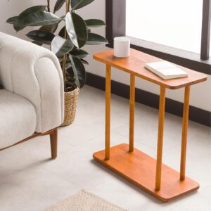 genesis woodesign rectangular solid wood narrow side table, skinny bedside table, small end table (chestnut, x-large)