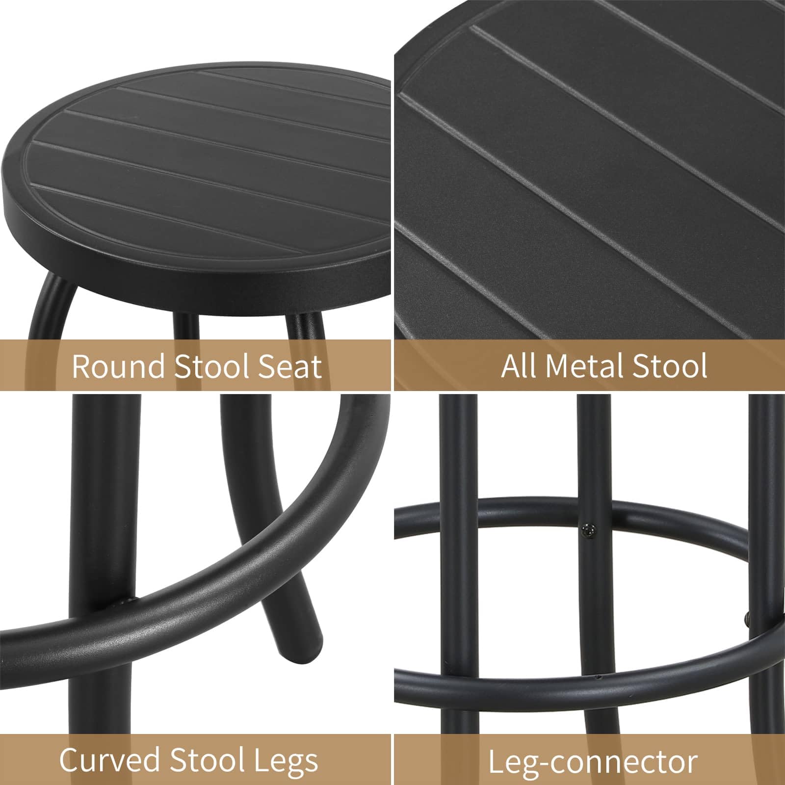 PatioFestival Patio Bar Stools Set of 4 Outdoor Counter Height Round Seat Bar Stool 29" Modern Backless Bar Chairs