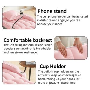 Hison 3-in-1 Convertible Chair Bed Sleeper Pull Out Sofa Bed with Adjustable Backrest,Phone Holder,USB Ports,Cup Holders,Side Pockets for Living Room,Apartment,Small Space,Pink