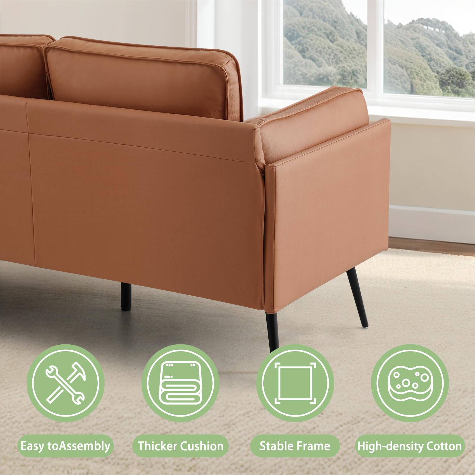 LEISLAND 60" Love seat Couches, Modern Sofas Couches for Living Room, Small Loveseats for Small Spaces, 2 Seater Sofa with Removable Armrest and Backrest(Brown)