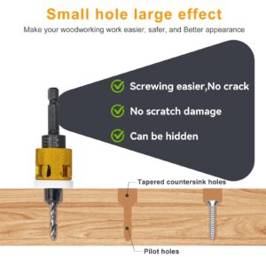 LEOMAUNYX 5 Pcs Countersink Drill Bit Set: Replaceable HSS M2 Tapered Bits - 82° Counter Bore with Adjustable Depth Stop, Carbide Drill Bits 1/4” Hex Shank for Wood, Plastic, Woodworking